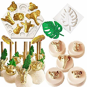 JeVenis 2 PCS Jungle Safari Animal Cake Mold Jungle Safari Animal Cupcake Decoration Jungle Safari Animal Cake Decoration Palm Leaves