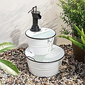 glitzhome Metal Tiered Water Fountain with Pump Garden Tools Waterfall Fountain for Outdoor Patio Garden Backyard Decking Décor White 31.5" H