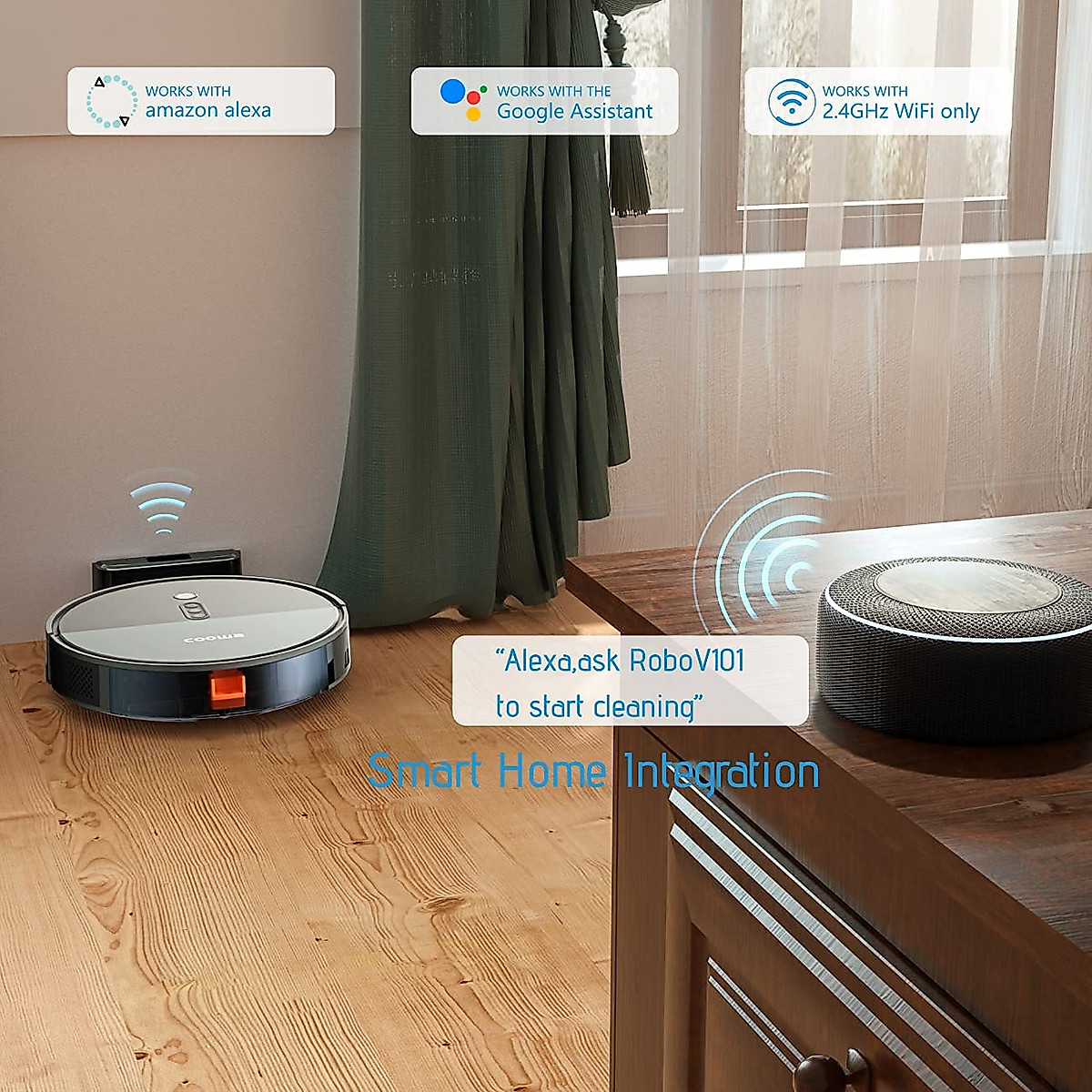coowa Robot Vacuum RoboV101, Alexa Connected Robot Vacuum Cleaner with Visual Navigation&Smart Mapping, Self-Charging Robotic Vacuums 2000Pa Suction, Boost Intellect Perfect for Carpet, Pet Hair.