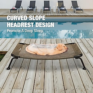 Veehoo Curved Cooling Elevated Dog Bed, Black Frame Outdoor Raised Dog Cot, Chew Proof Pet Bed with Washable & Breathable Textilene Mesh, Non-Slip Feet for Indoor & Outdoor, Medium, Brown, CWC2303A
