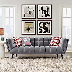 Modway Bestow Mid-Century Performance Velvet Upholstered Tufted Sofa In Gray