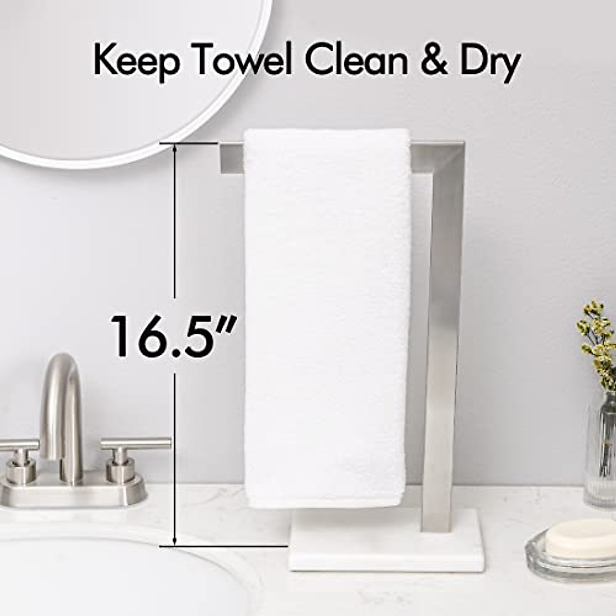 KES Towel Rack Countertop, Hand Towel Holder for Bathroom with Marble Base L-Shape SUS 304 Stainless Steel Brushed Finish, BTH220L19W12-2