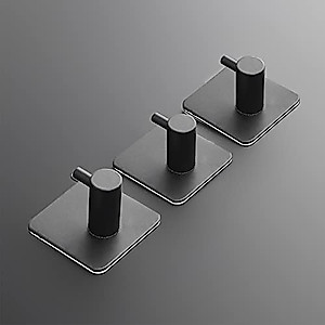 Hook Matte Black Adhesive Hooks, Heavy Duty Wall Hooks for Hanging Towel Hanger, Stainless Steel Towel Hooks, 3M Robe Hook for Bathroom,Kitchen,Office to Stick On Wall, 4 Pack, 4.5*4.5*2.6 cm