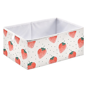 Vnurnrn Kawaii Strawberry Cube Storage Bins, Collapsible Storage Box with Support Board, Foldable Fabric Baskets for Shelf Closet Cabinet 11.02×11.02×11.02 in