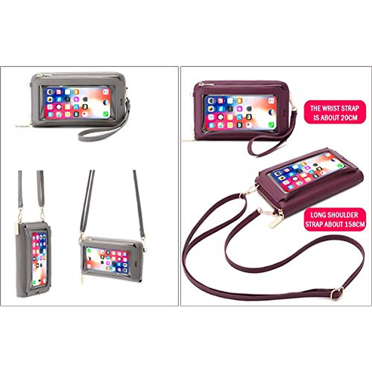 RFID Blocking Touch Screen Phone Bag Small Crossbody Bag Shoulder Handbag Wristlet for Women (E4 Black - Touch Screen)