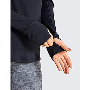 CRZ YOGA Women's Long Sleeve Quarter Zip Pullover Slim Fit Athletic Yoga Tops Workout Running Shirts with Thumbholes Black Small