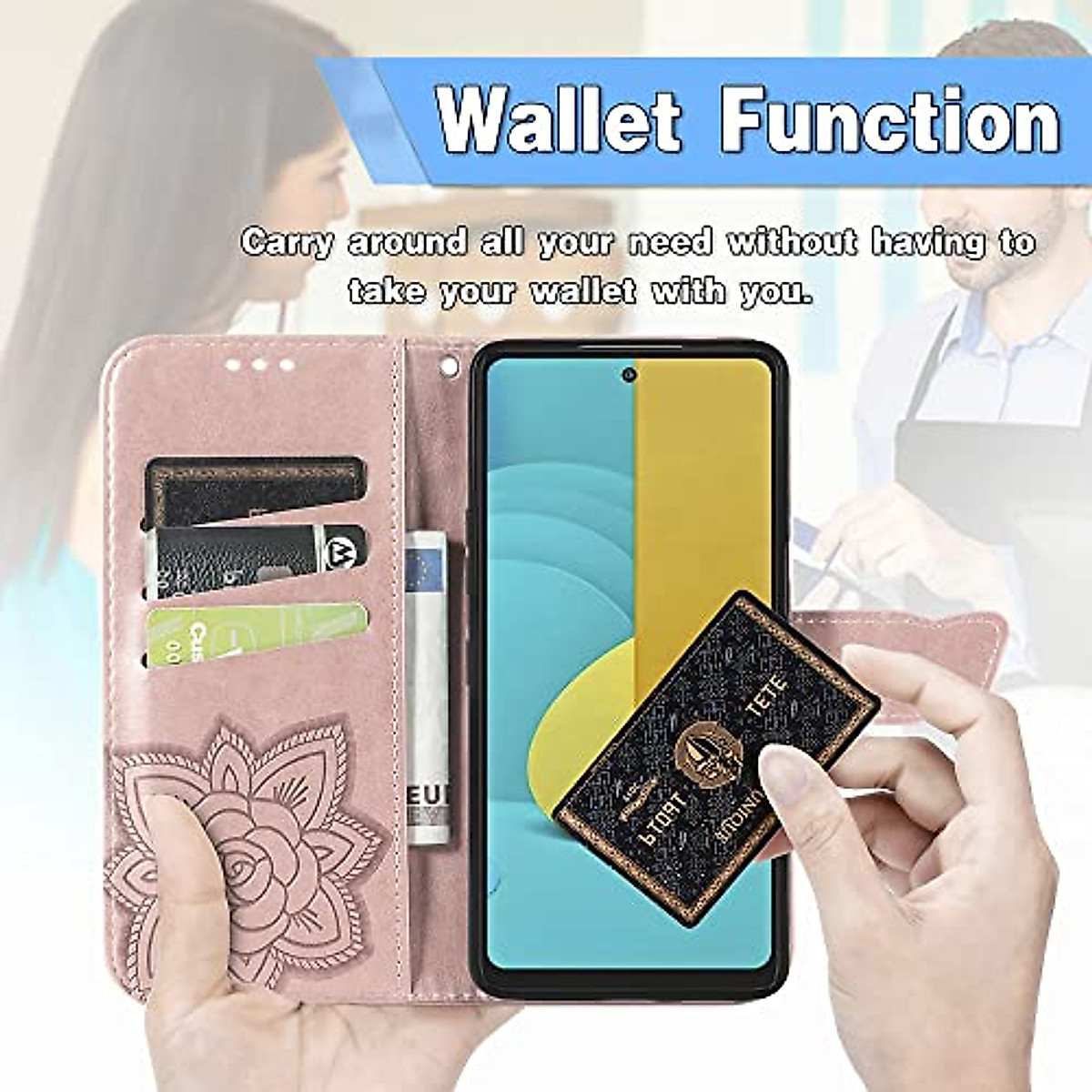 CCSmall for Oppo Find X6 Pro Wallet Case for Women Girls, Shiny Butterfly Flower PU Leather Cover with Card Slot Holder Flip Phone Case for Oppo Find X6 Pro Rhinestone Rose Gold