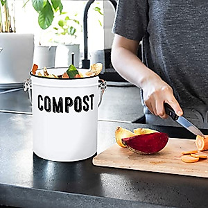 Modern white Farmhouse compost bin for kitchen, indoor compost bin, countertop compost bin with lid and Non smell charcoal Filter.