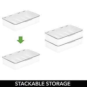 mDesign Plastic Stackable Eyeglass Case Storage Organizer with Hinged Lid for Unisex Sunglasses, Reading Glasses, Fashion Eye Wear, Protective Glasses, 5 Sections, Ligne Collection - 2 Pack - Clear