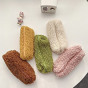 Plush Pencil Case, Pen Pouch Bag Cute Fluffy Fuzzy Pencil Case Makeup Pouch with Zipper, Cute Furry Cosmetic Travel Organizer, School Supplies Student Stationery Storage for Girls Boys (B-Yellow)