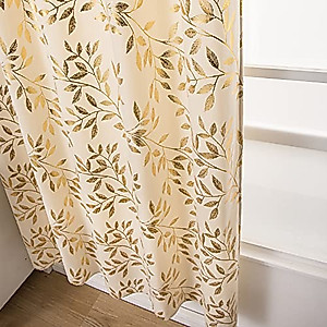 Deeprove Velvet Curtain 63 Inch Length, Glitter Metallic Sparkle Gold Leaves Bronzing Foil Print, Semi-Blackout Window Treatment Drape for Bedroom Xmas Decor Rod Pocket, 1 Panel W52 x L63, Cream White