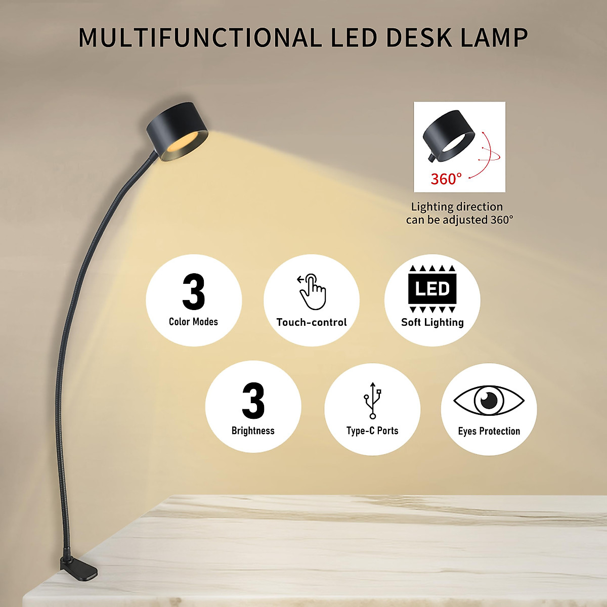 GLAMIGHT Portable and Rechargeable LED Desk Lamp,Versatile Lighting Solution for Office, Study, and Outdoor Activities