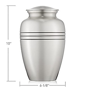 Reminded Adult Cremation Memorial Urn for Human Ashes, Pewter with Black Stripe Brass Funeral Urn with Velvet Bag