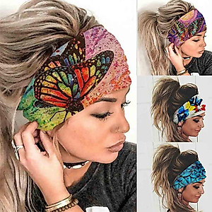 Olbye Wide Boho Headbands Headwrap Butterfly Stretch Button Hair Bands Bandana Yoga Running Athletic Turban Head Bands Head Scarfs Hair Accessories for Women 4Pcs (Boho)