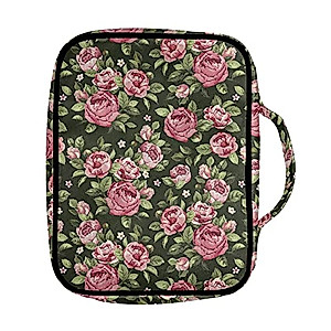 Drydeepin Pink Red Rose Floral Pattern Large Bible Cover for Women Lightweight Bible Tote Handbag with Zipper Bible Carrying Case Book Protector Bible Accessories