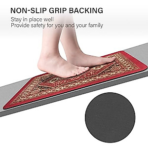 eqivei Kitchen Rugs Sets of 2, Non-Skid Rubber Kitchen Mats for Floor, Boho Kitchen Runner Rugs and Mats Washable, Farmhouse Cushioned Standing Mat for Kitchen, Front of Sink, Laundry（Red）