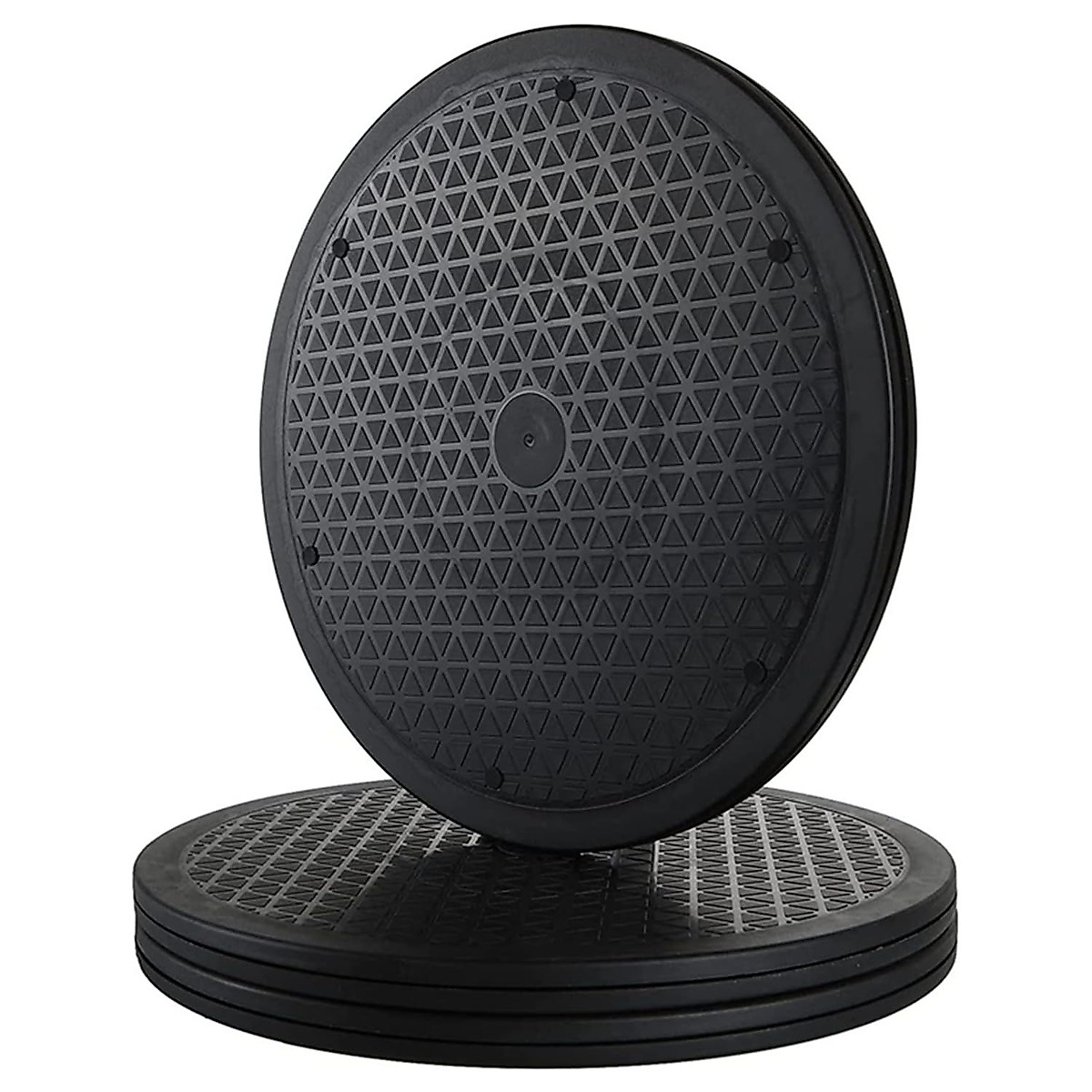 Pack of 3, 12 Inch Lazy Susan Turntable Organizer, Non Skid Heavy Duty Rotating Swivel Steel Ball Bearings, Holds up to 80 lbs, Black Plastic Turn Table - Used for Cabinets, Monitor, TV, etc