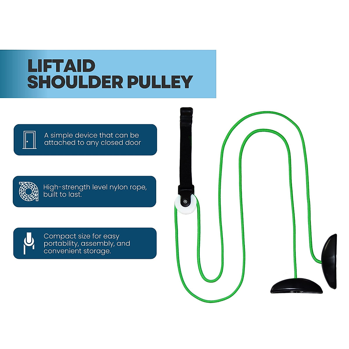 LiftAid Shoulder Pulley for Physical Therapy with Exercise Guide - Improves Shoulder Strength & Range of Motion - Reduces Pain, Helps in Muscle Recovery - Physical Therapy Equipment (Green)