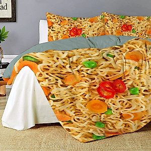 Todeyya Instant Noodles Duvet Cover (Twin Size) with 2 Pillow Shams, Microfiber Lightweight 3pcs Comforter Cover Set Coverlet, with Zipper Closure Bedding All-Season