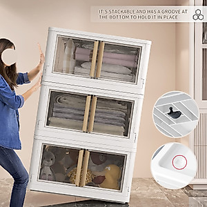 Storage Bins with Lids,78 Quart Plastic White Closet Organizers and Storage,4 Packs Stackable Bins with Wheels,Dual Open Collapsible Storage Bins for Home and Office