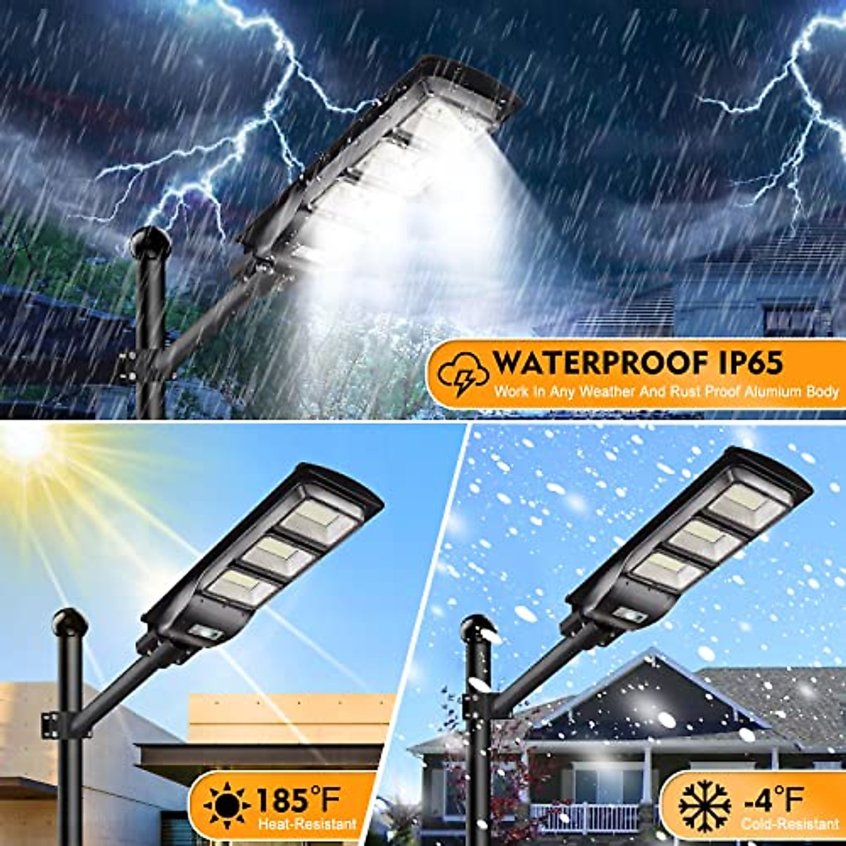 Wattake 300W Solar LED Street Light, 6000K 4000LM Outdoor Solar Powered Street Lights with Motion Sensor and Light Control for Parking Lot, Garage, Home, IP65 Waterproof, Wall or Pole Mount