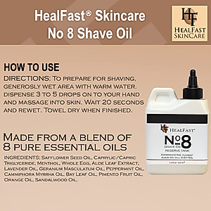 Healfast No 8 Shaving Oil Reserve Tank 4 Oz – Softens, Cleanses Pores – Prevents Razor Drag, Burn & Ingrown Hairs – Shave Oil for Men & Women – Can be used Before & After-Shave