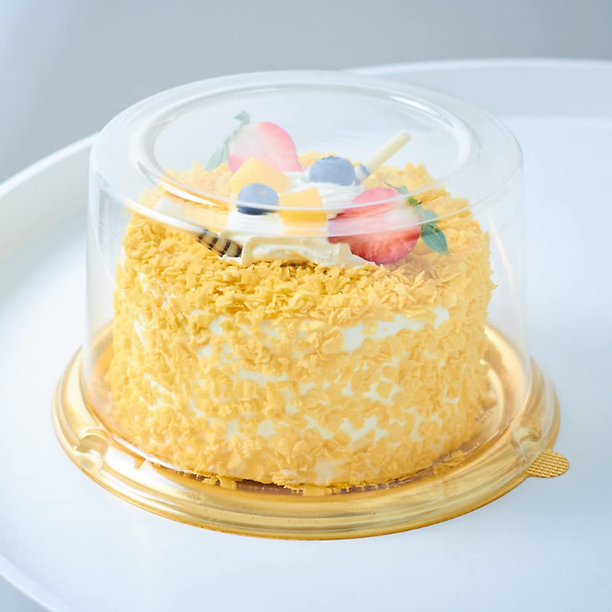 30 Sets Cake Box - 5-1/4 Inch in Diameter X 3-1/4 Inch in Height Clear Plastic Dome Carrier - Single Cake Container - Single Room Cupcake Carrier Box (Gold)