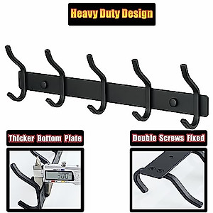 Alise Coat Rack Wall Mount,Coat Hanger Rail with 5 Double Coat Hooks for Hanging Coats Bathroom,SUS304 Stainless Steel Towel Hanger Hook Racks for Purse Clothes Entryway Jacket Hats Towels,Black