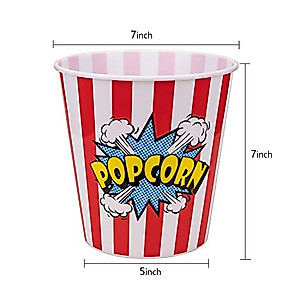 Tebery 12 Pack Plastic Popcorn Tubs Reusable Popcorn Containers Stackable Buckets With Fun Design