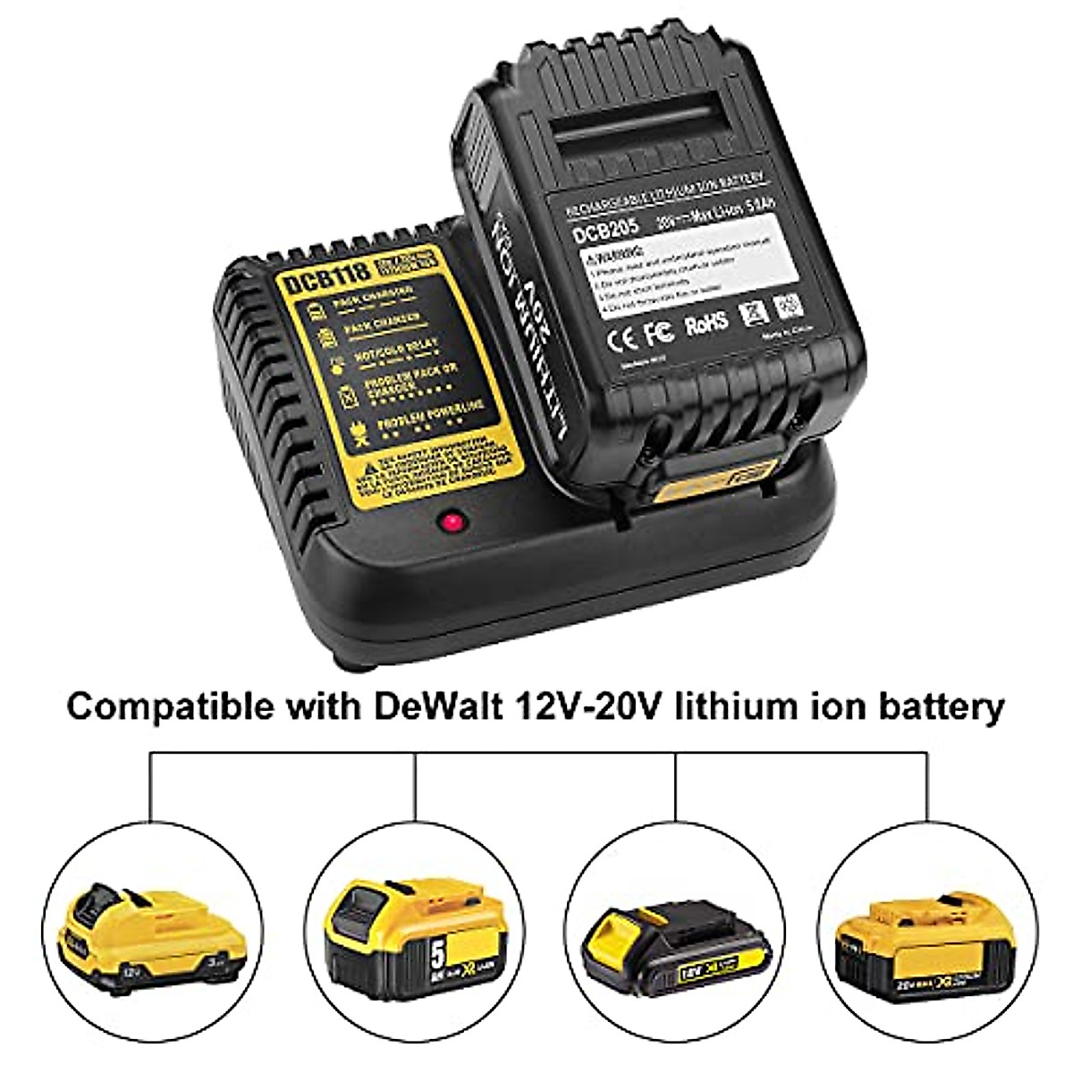 energup Fast Charger DCB118 Fit for 12V-20V Max Dewalt 20V Lithium-Ion Battery DCB205 DCB206 DCB203BT DCB204BT DCB127 Replace for DCB101 DCB102 DCB112 DCB115 DCB118 dewalt Battery Charger