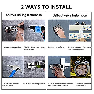 EVV Broom Holder Wall Mount 2 Packs Mop Holder Wall Mount with 3 Utility Racks 4 Hooks,Broom Mop Hanger,Organizer,Holder, Hooks,Storage for Laundry Room Garden Garage Closet Kitchen