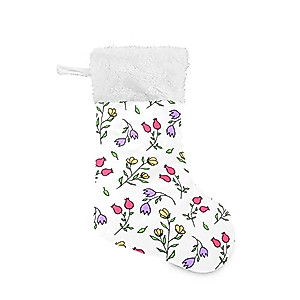 Kigai Christmas Stockings Doodle Flowers Rose Large Candy Stockings Stuffers Kids Cute Xmas Sock Decorations 1PC for Home Holiday Party 12" x18"
