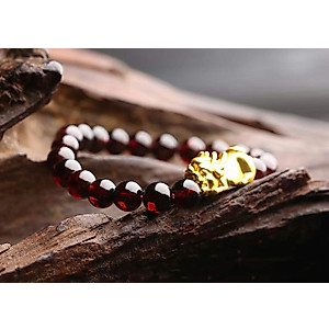 MANRUO Feng Shui The Best Prosperity Red Bead Garnet Bracelet with One Golden Pi Xiu/Pi Yao Lucky Wealthy Amulet Brecelet Jewelry