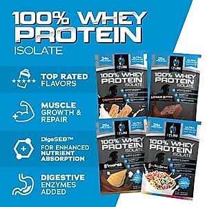 eFlow Nutrition Whey Protein Sample Variety - Isolate Protein Powder Samples, Low Calorie, Fast-digesting, Premium Quality, Travel Packs, Low Carb (4 Pack)