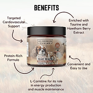 ALL AMERICAN CANINE Complete Heart Health Cardiac Function Support Powdered Supplement Food Topper for Working, Hunting & Sports Dogs, 90 Servings