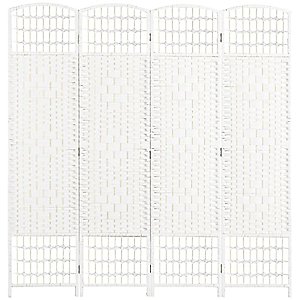 HOMCOM 4 Panel Room Divider, Folding Privacy Screen, 5.6' Room Separator, Wave Fiber Freestanding Partition Wall Divider for Rooms, Home, Office, White
