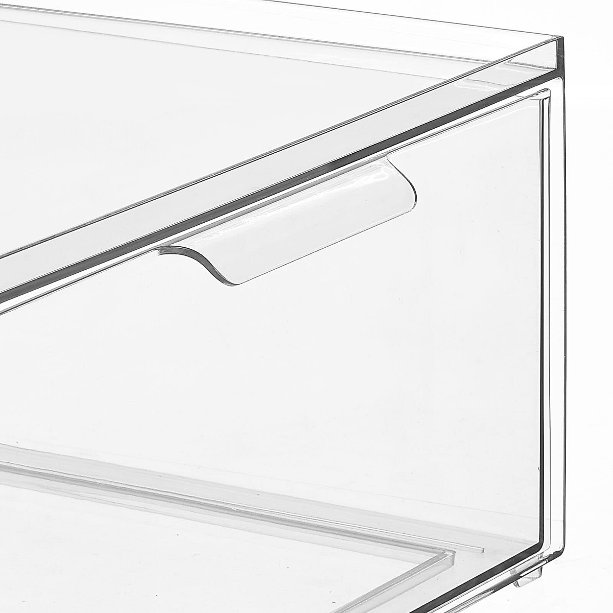 mDesign Plastic Wide Stackable Closet Storage Organizer Bin Containers with Front Pull Drawer for Cabinet, Desk, Shelf, Cupboard, or Dresser Organization - Lumiere Collection - 4 Pack - Clear