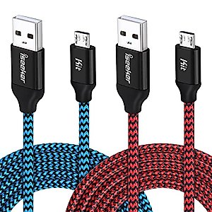 Micro USB Cable 15ft,Extra Long Braided Android Charging Cords, iSeekerKit 2Pack Colorful Micro USB to USB 2.0 Compatible for Android/Windows/PS4/Samsung Galaxy S6 S7 Edge,Note 5/4,HTC