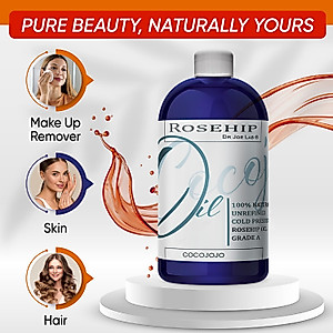 Dr Joe Lab Rosehip Oil for Face, Rose Oil for Face, Rose Hip Oil for Face, Rosehip Oil, Pure Unrefined Cold Pressed All Natural for Hair Skin Face Body Nails Jojoba Oil - 16 Oz