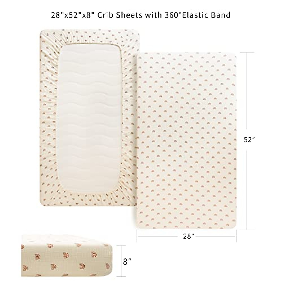 Konssy Muslin Fitted Crib Sheets 100% Cotton Baby Crib Sheets for Standard Crib Mattress (28 X 52 Inches), Soft and Breathable for Boy, Girl (Rainbow)