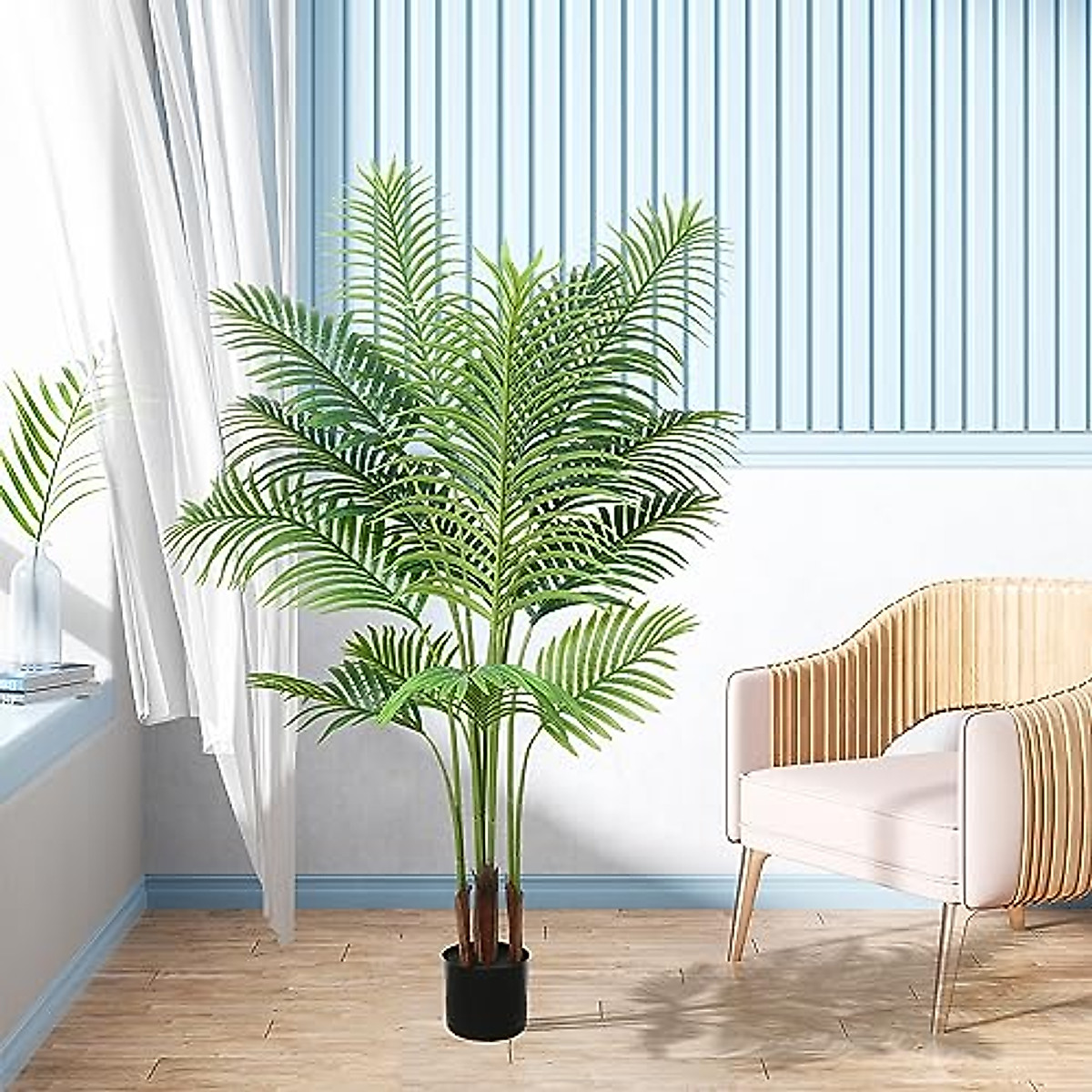 YULISKY Artificial Areca Palm Plant, 5 FT Fake Palm Tree in Pot, Tall Faux Silk Plant, 12 Leaves Faux Palm for Home Decor Office Living Room Perfect Housewarming Gift