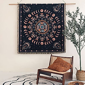 tiowik Mandala Flower Throw Woven Blanket with Tassel for Home Decoration Chair Couch Sofa Bed Beach Travel Picnic Cloth Tapestry Shawl Cozy Cotton (Black 63×51 Inches)