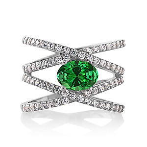 Gem Stone King 925 Sterling Silver Oval Gemstone Birthstone Criss Cross Engagement Ring | Oval 8X6MM Ring For Women | Available In Size 5, 6, 7, 8, 9