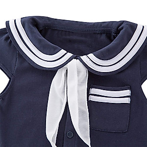 LXKIKMM Baby Girl Nautical Dress Sailor Suit Jumpsuit Romper with Hat, Navy 0-3 Months