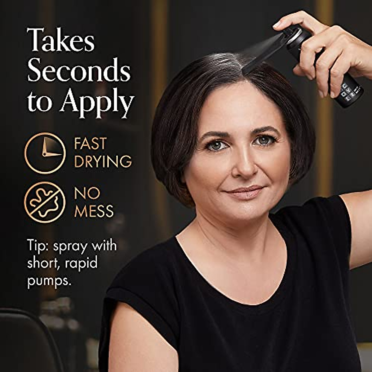 Michel Mercier Hair Root Touch Up Spray | No-Mess Instant Hair Dye with Unique Applicator | Natural Looking Hair Color (Black)