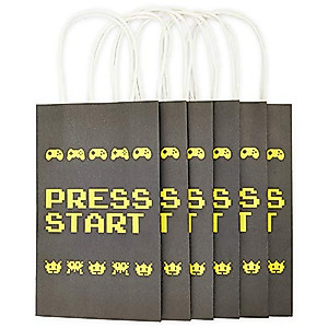 BLUE PANDA Video Game Party Favor Gift Bags for Kids Birthday (4 Assorted Designs, Kraft Paper, 24 Pack)