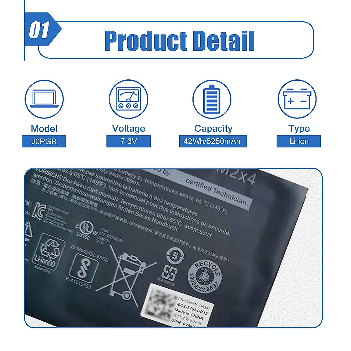Dentsing J0PGR Laptop Battery Compatible with Dell Latitude 12 5285 5290 E5285 2-in-1 T17G T17G001 T17G002 Series Notebook 0J0PGR JOPGR 0RDYCT RDYCT 1WND8 X16TW 0X16TW 0FTH6F FTH6F 7.6V 42Wh/5250mAh