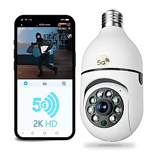 OJR 2K HD Light Bulb Security Camera, 5G/2.4G WiFi PTZ Camera Wireless Outdoor, Motion Detection and Alarm, Full Color Night Vision, Two-Way Audio, Easy Installation