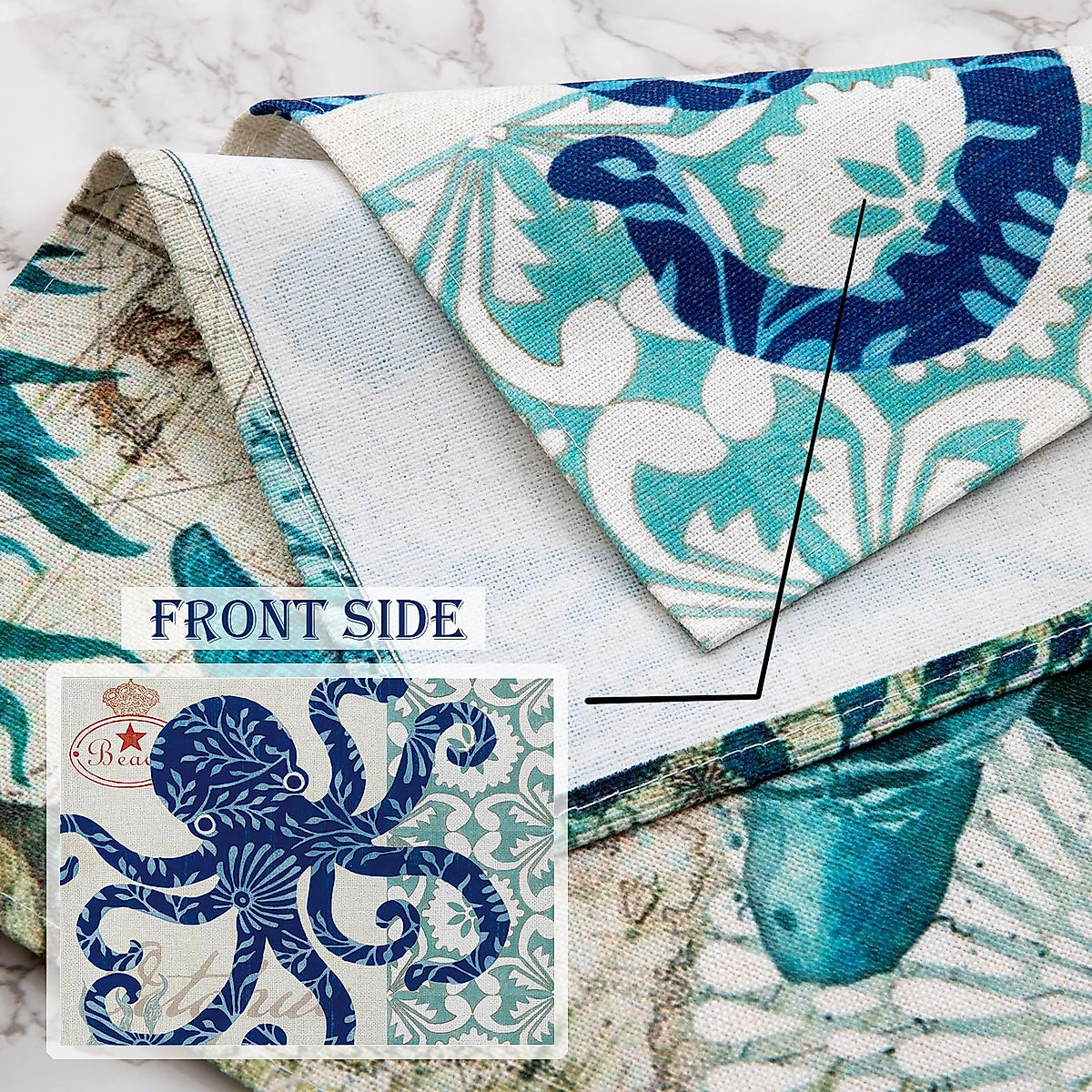Ocean Animals Placemats Set of 4 Marine Organism Sea Horse Turtle Shell Octopus Table Mats for Dining Table 16.5x12.6 Inches
