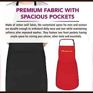 Personalized Apron with Hat for Men and Women - Custom Apron with Embroidered Name - Unisex Red Apron with Pockets for Kitchen Cooking Baking Restaurant BBQ Painting Crafting